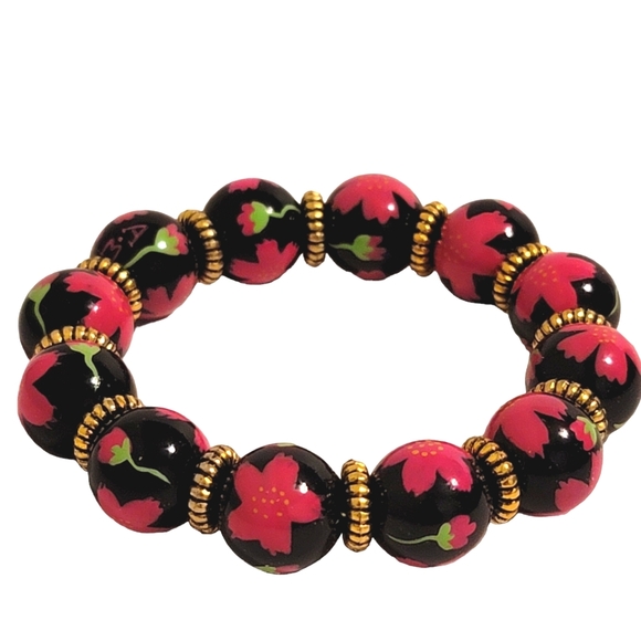 Vintage | Jewelry | Angela Moore Wearable Art Jewelry Black Pink Floral ...